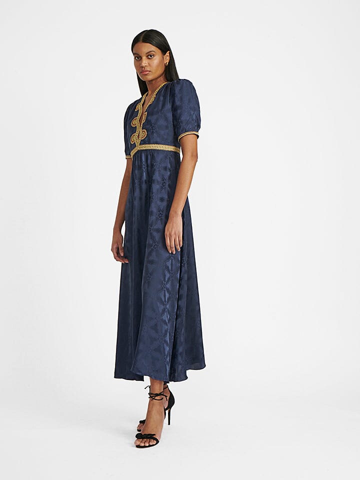 Tabitha Dress in Navy with Ornate Embroidery – SALONI