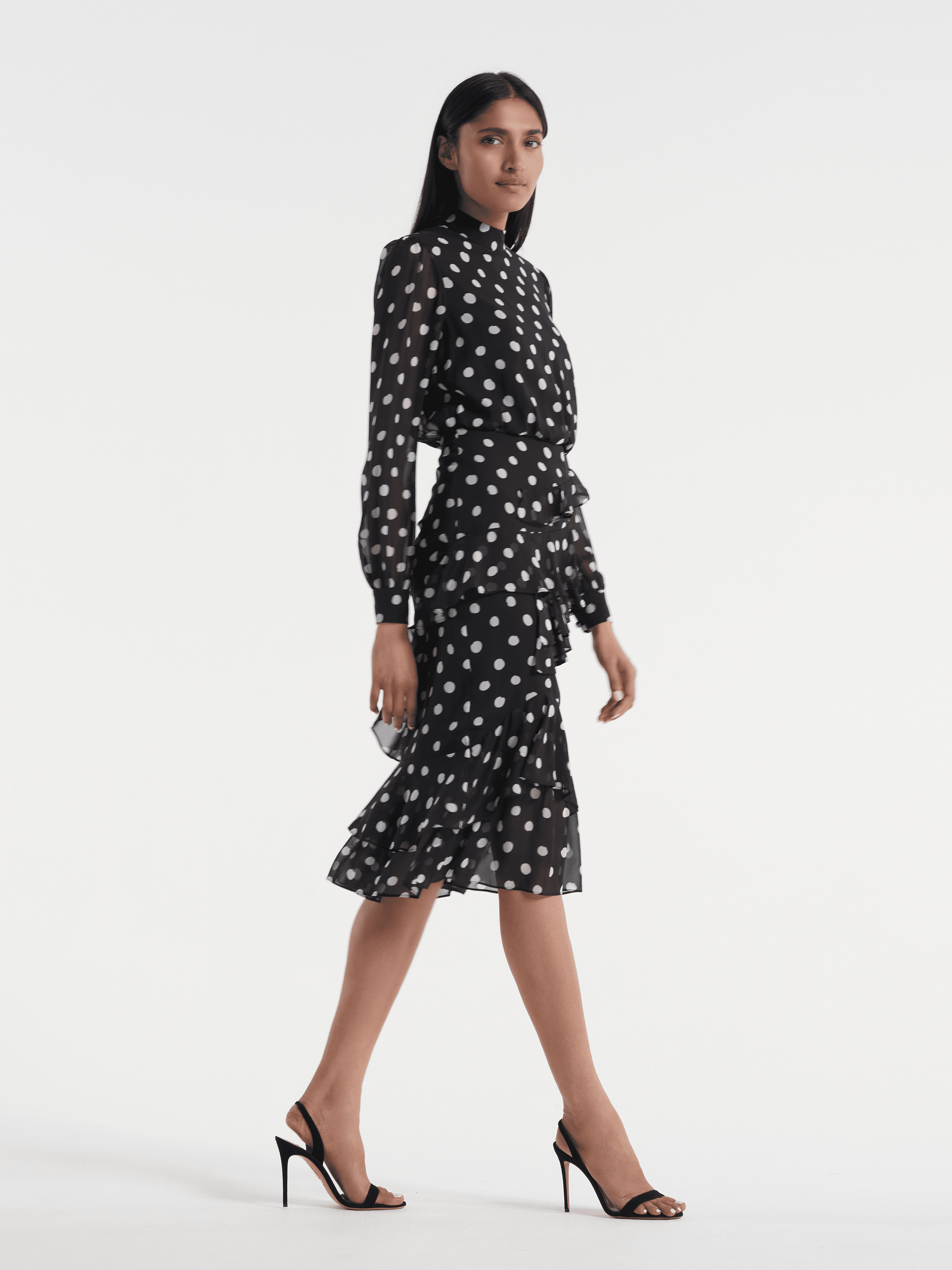 Isa Ruffle Dress in Mono Dot – SALONI