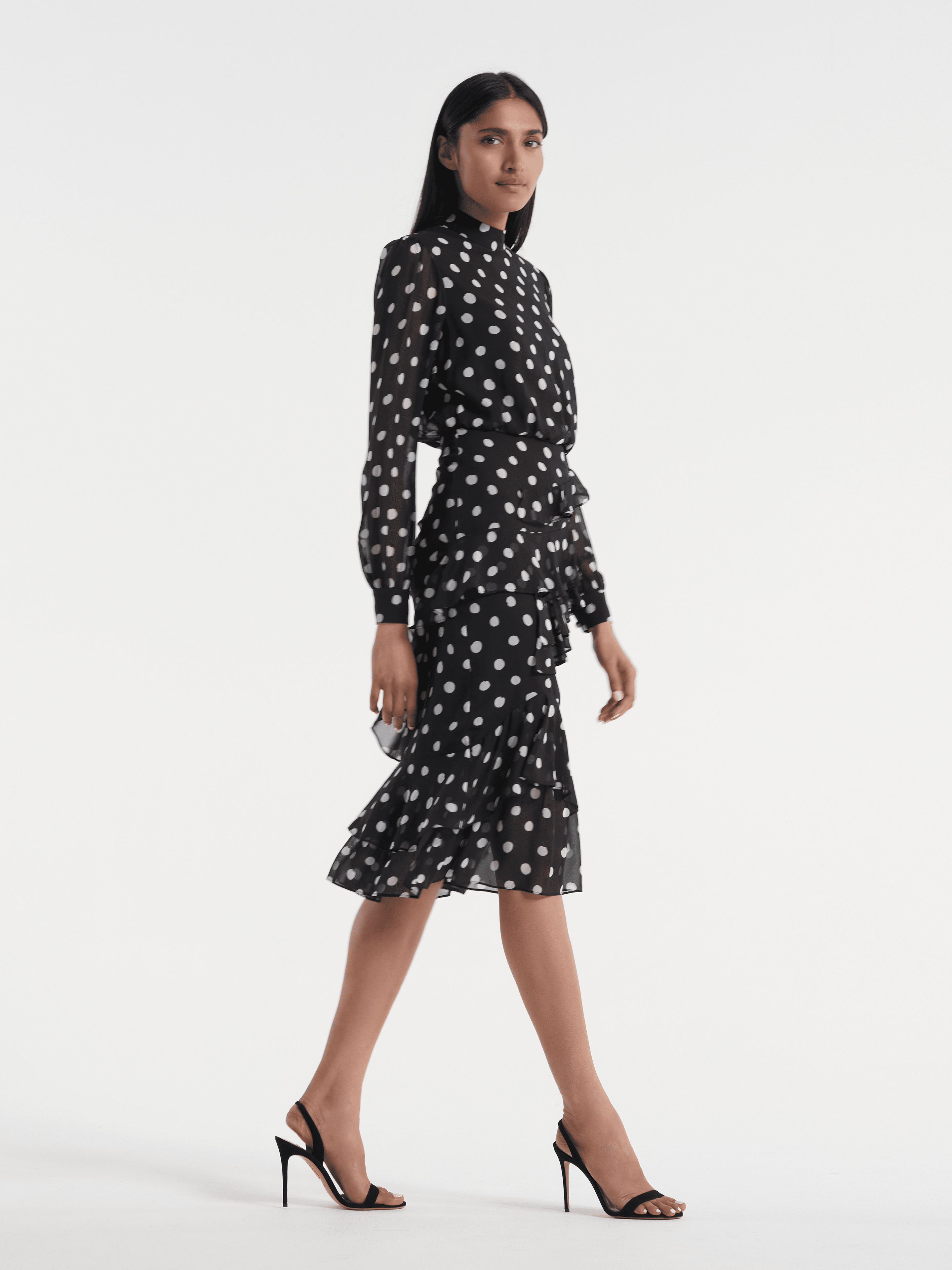 Isa Ruffle Dress in Mono Dot – SALONI