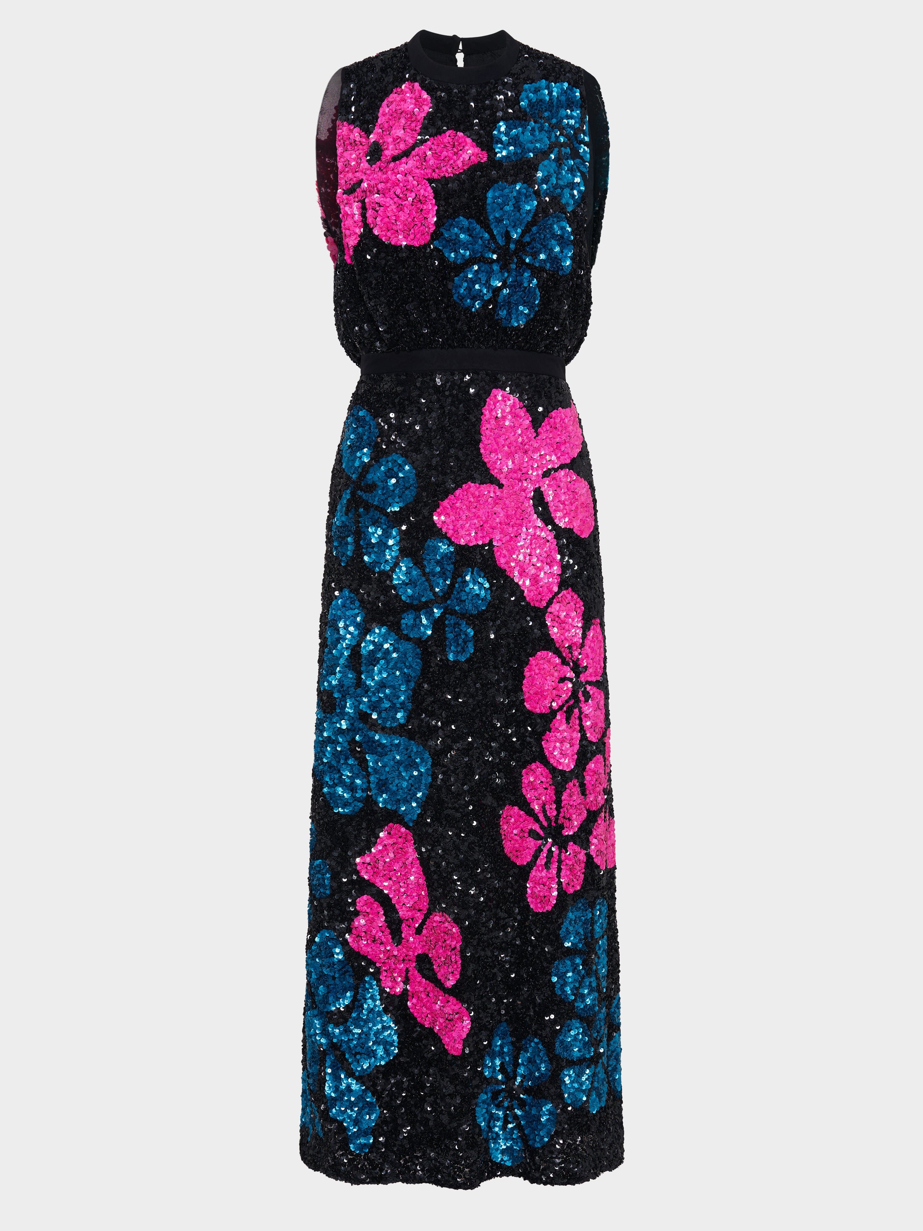 Fleur F Dress Sequin Hibiscus Embroidery – SALONI