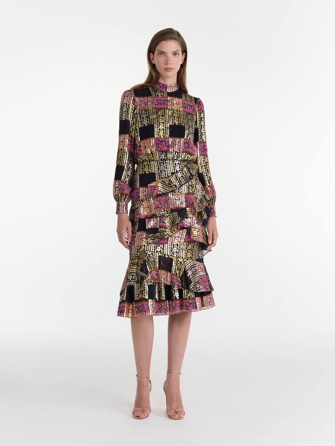 Isa Ruffle Dress in Budapest Lineae – SALONI