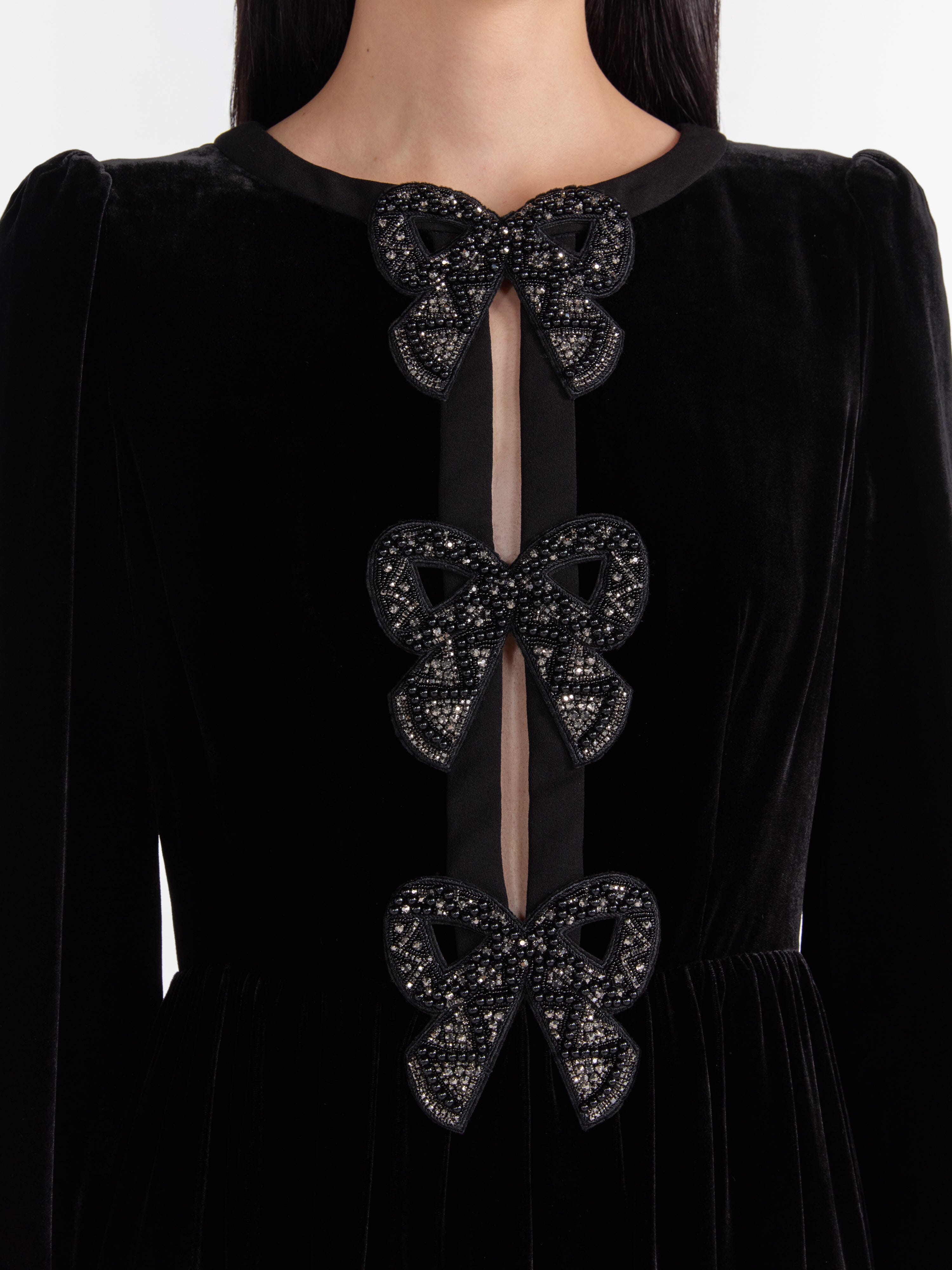 Camille Velvet Black Bows Dress in Black – SALONI