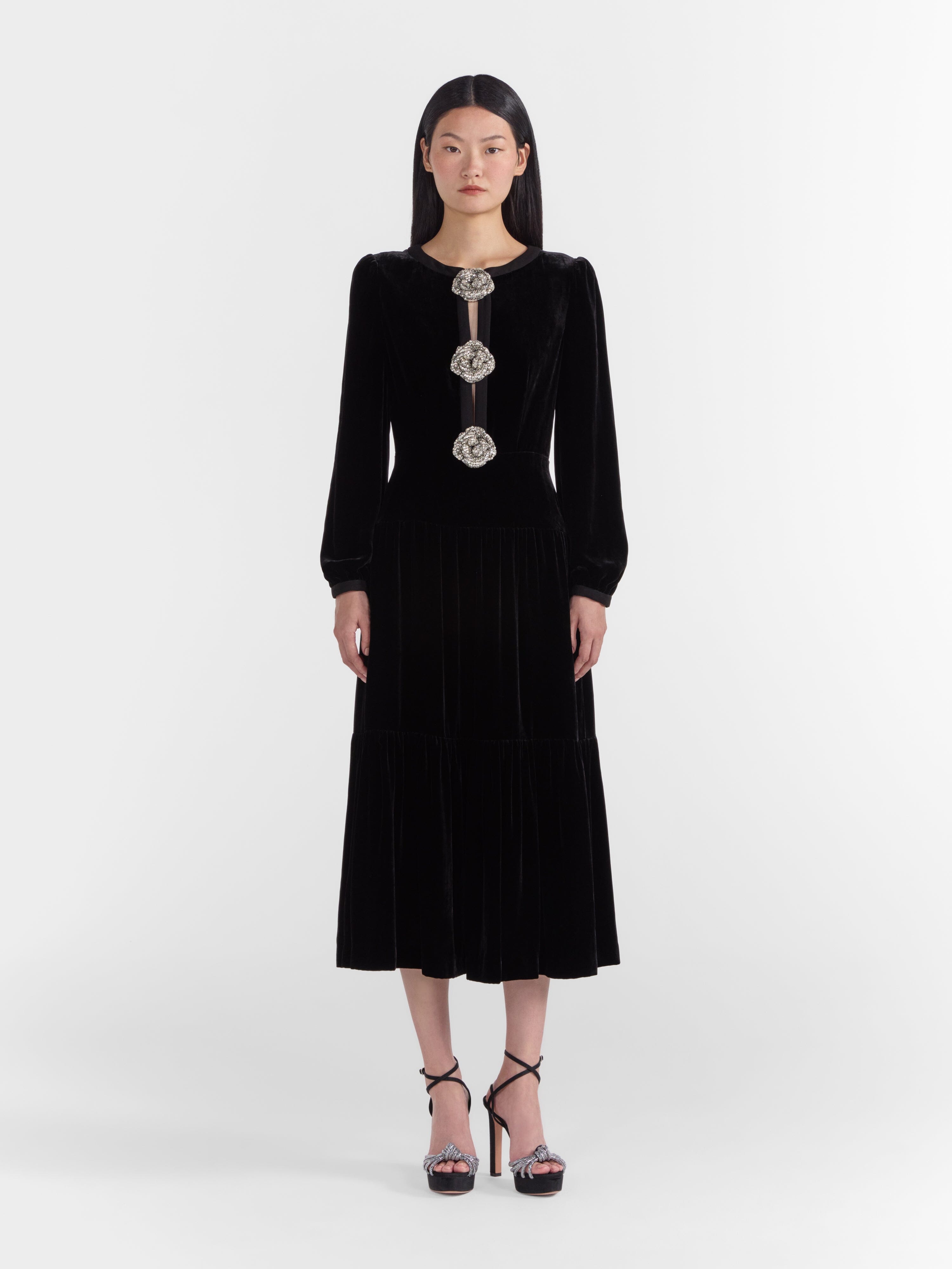 Camille Bows B Dress in Black Crystal Rose – SALONI