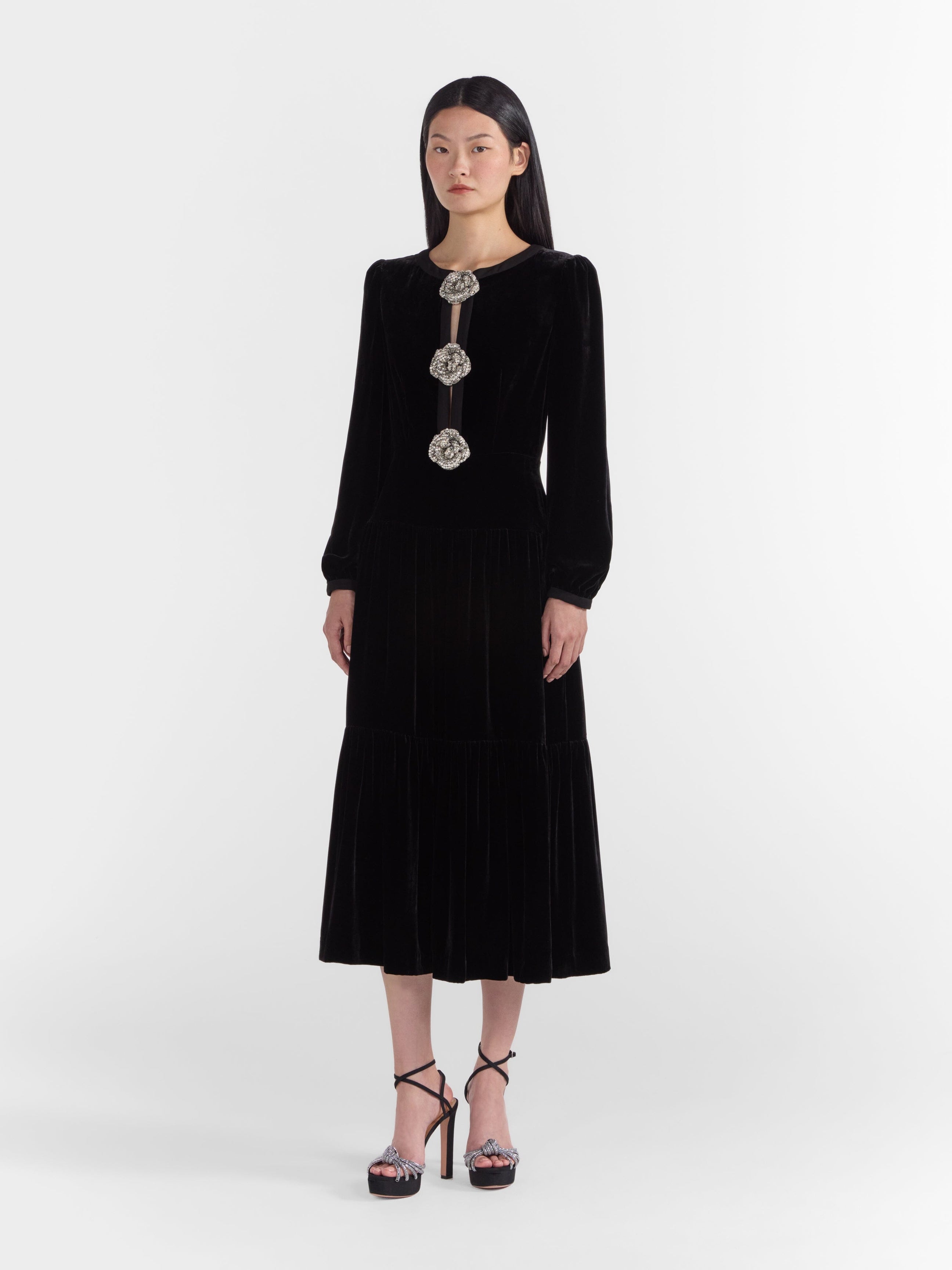 Camille Bows B Dress in Black Crystal Rose – SALONI