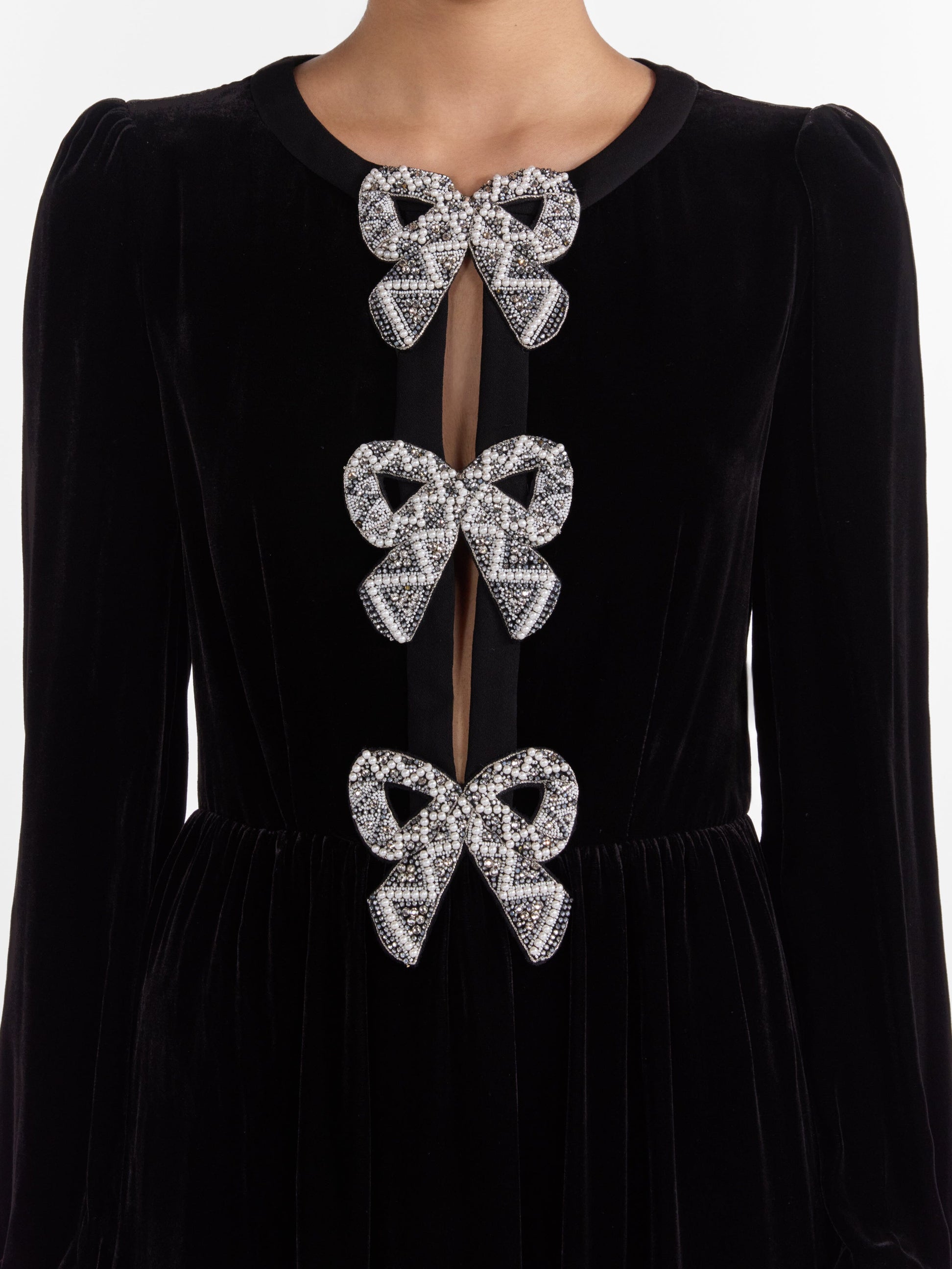 Camille Velvet Embellished Bows Dress in Black – SALONI