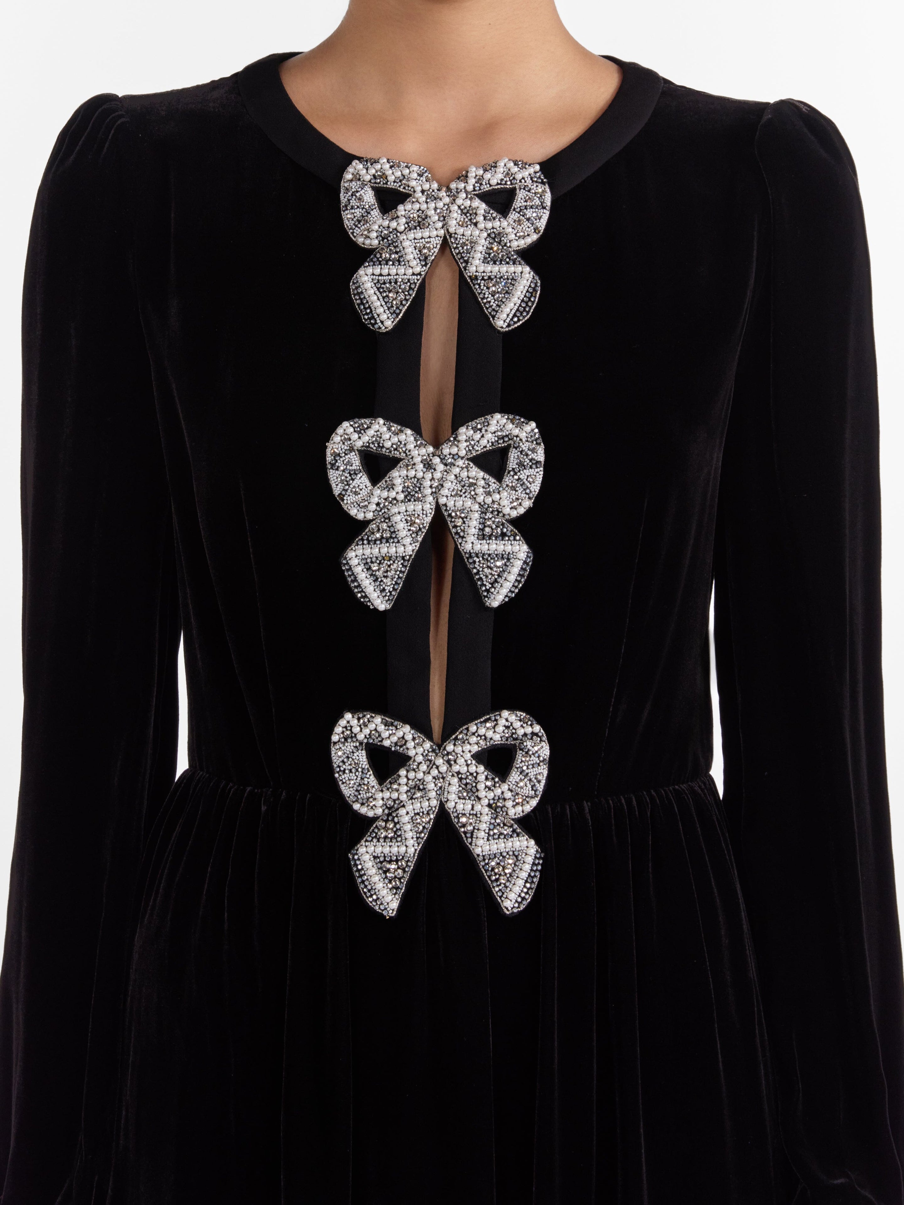 Camille Velvet Embellished Bows Dress in Black – SALONI