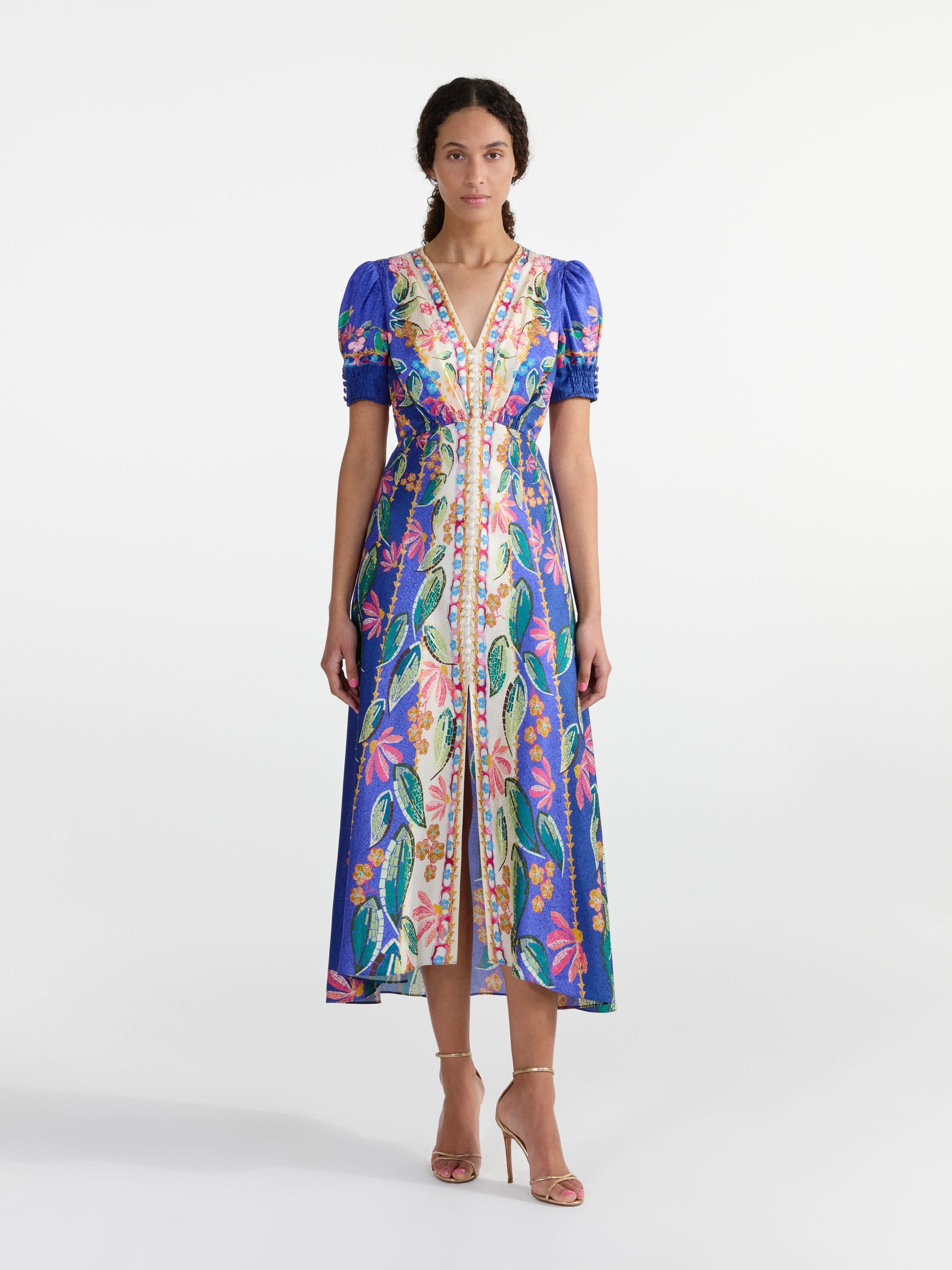 Lea Long Dress in Terrazzo Azure – SALONI