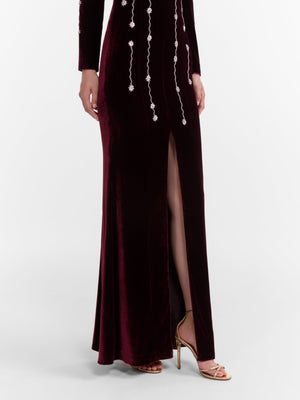 Joni Long Dress in Burgundy Starfall Embroidery – SALONI