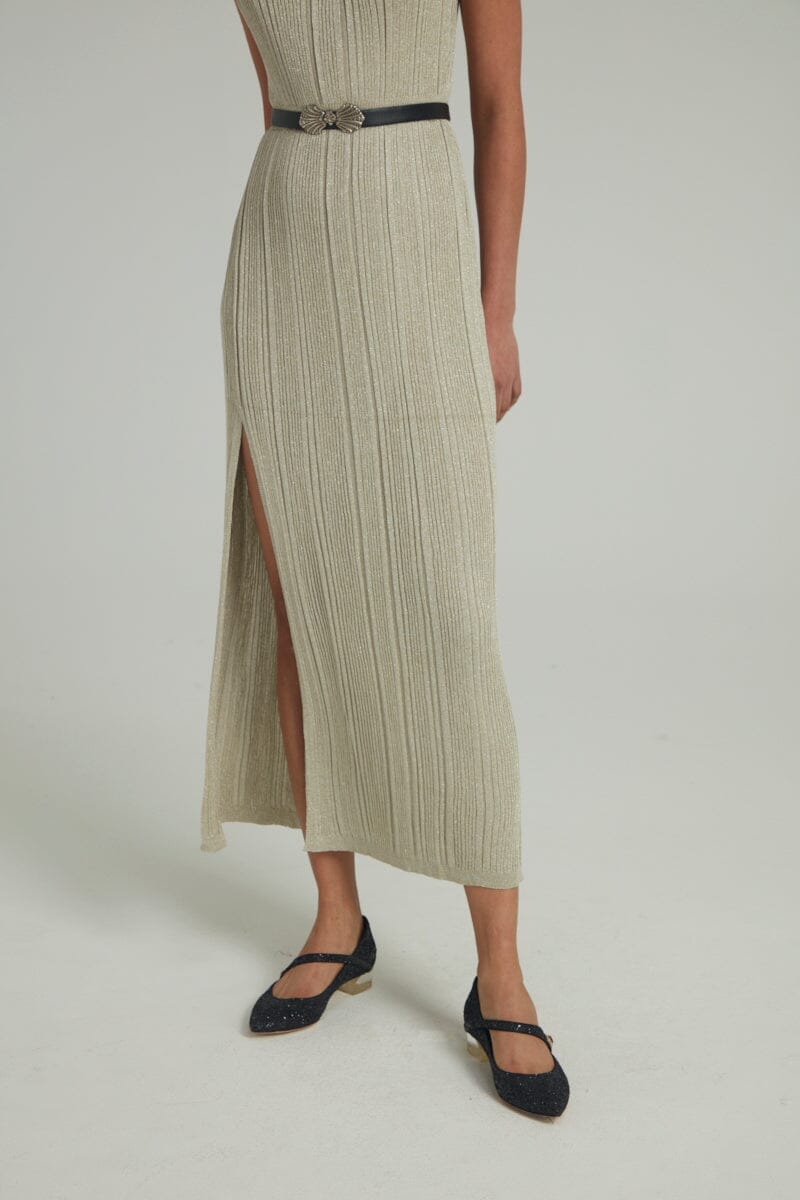 Venyx Stardust Rib Dress in Pale Silver – SALONI