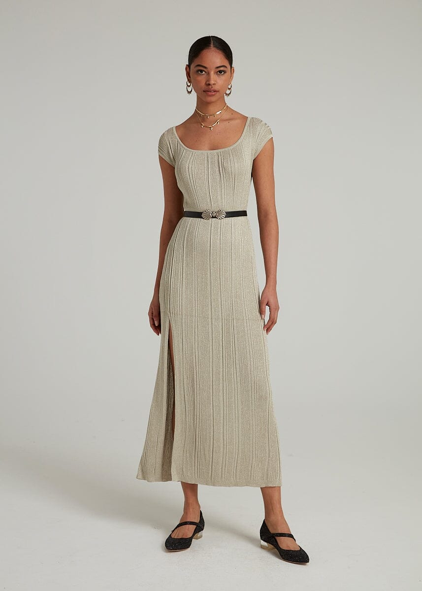 Venyx Stardust Rib Dress in Pale Silver – SALONI