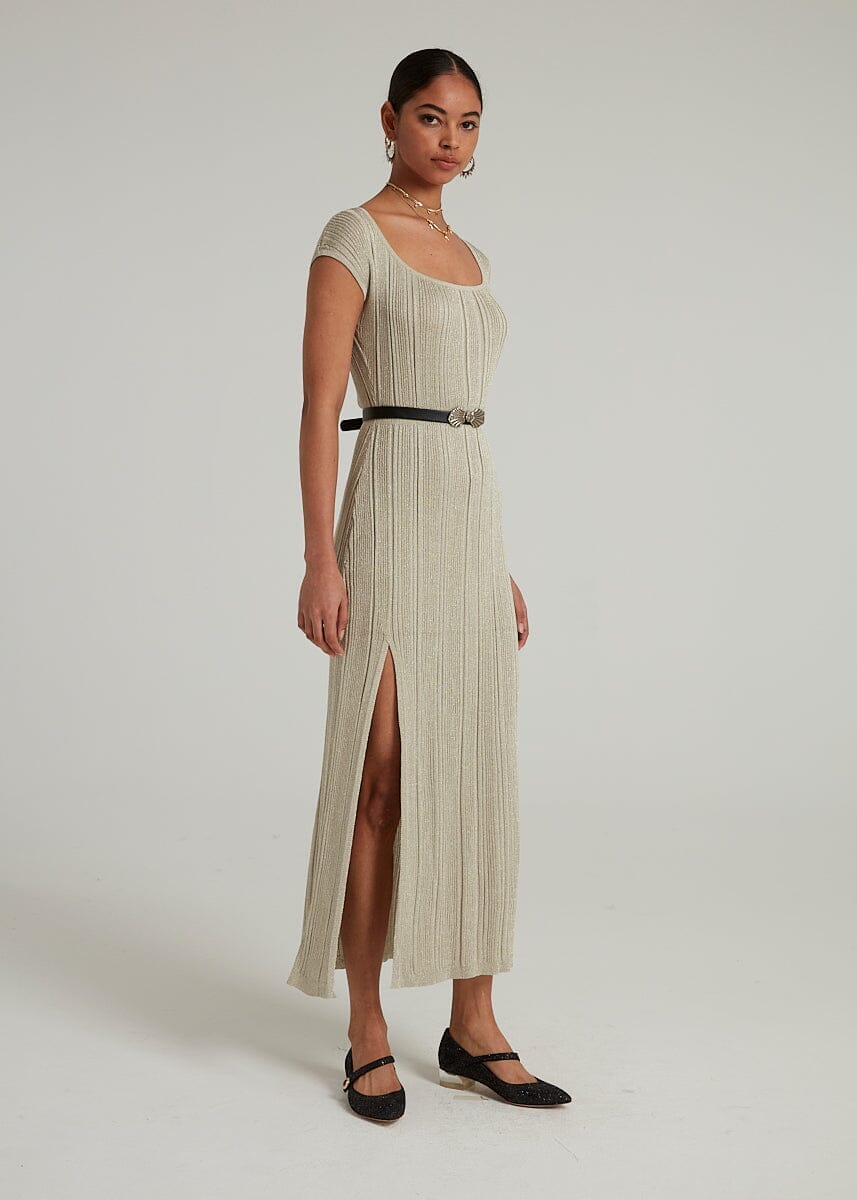 Venyx Stardust Rib Dress in Pale Silver – SALONI
