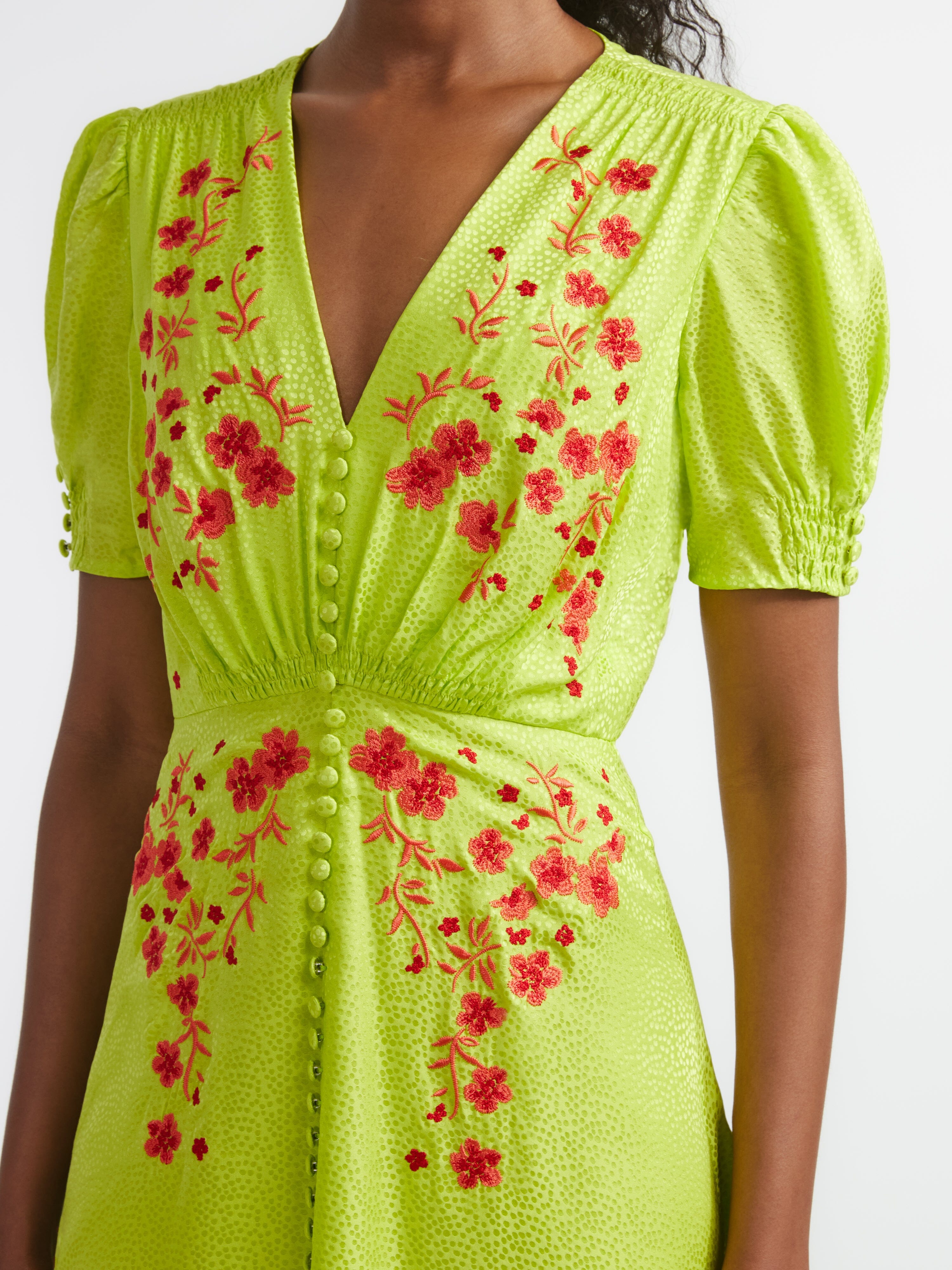 Lea Dress in Lime Coral Embroidery – SALONI