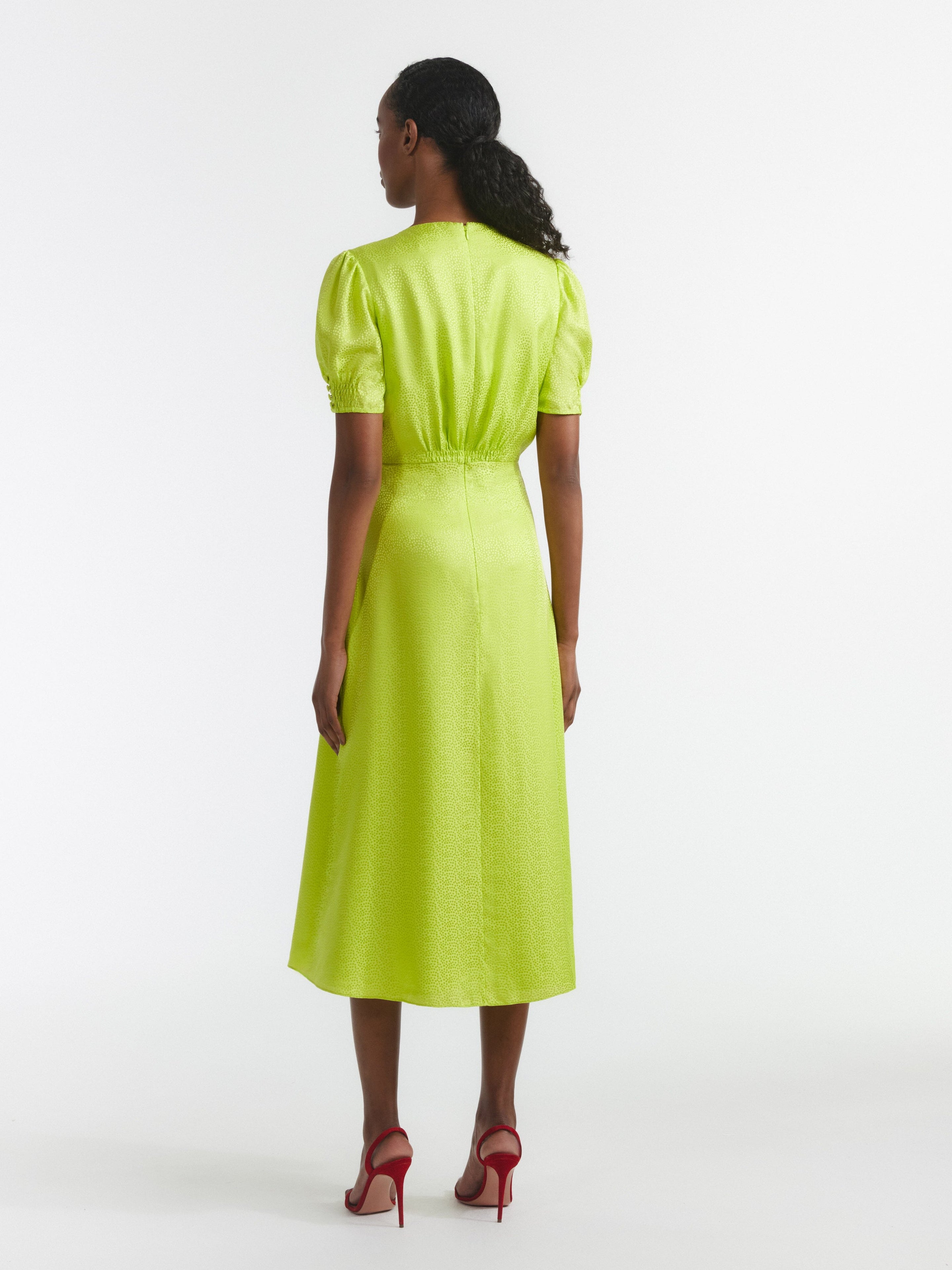 Lea Dress in Lime Coral Embroidery – SALONI